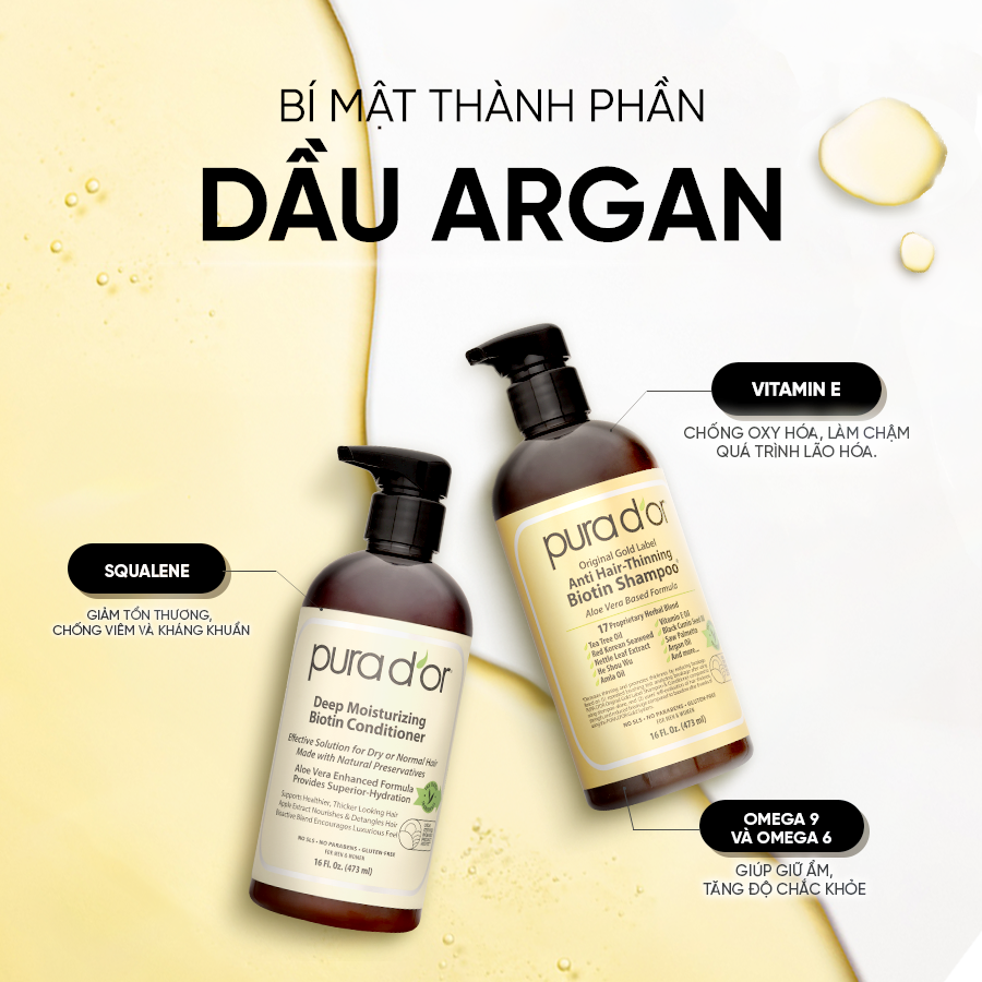 Bộ Gội Xả Biotin PURA D'OR Original Gold Label